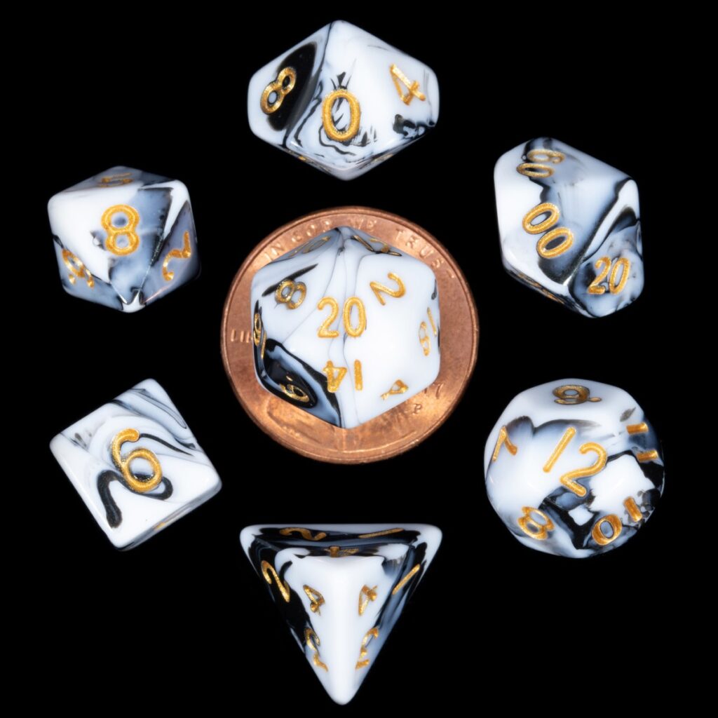 MDG - Mini Polyhedral Dice Set: Marble with Gold Numbers - Hobby Lords